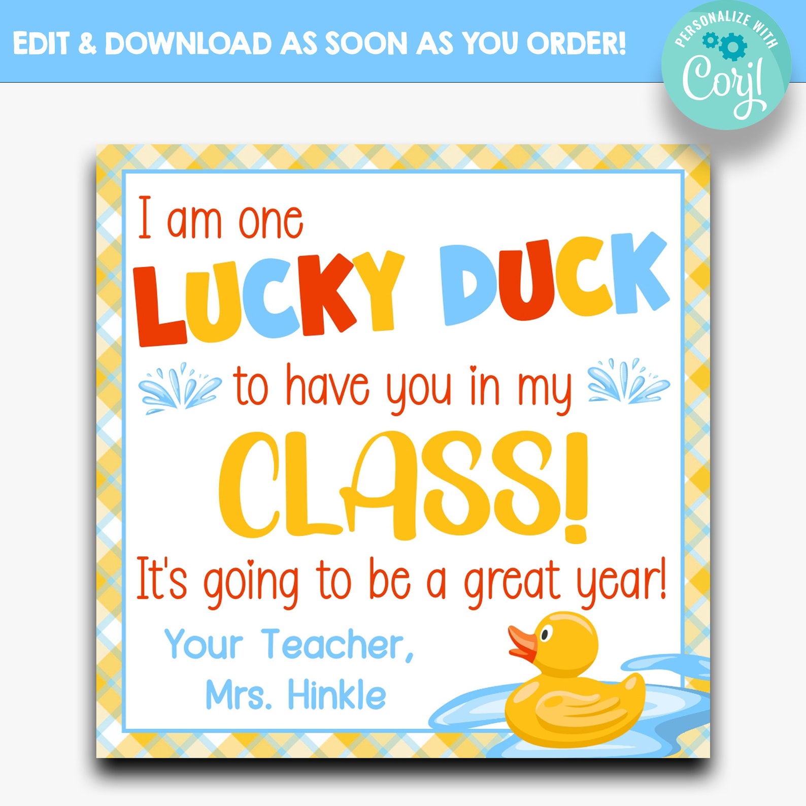 EDITABLE I Am One Lucky Duck to Have You in My Class Square Back to ...