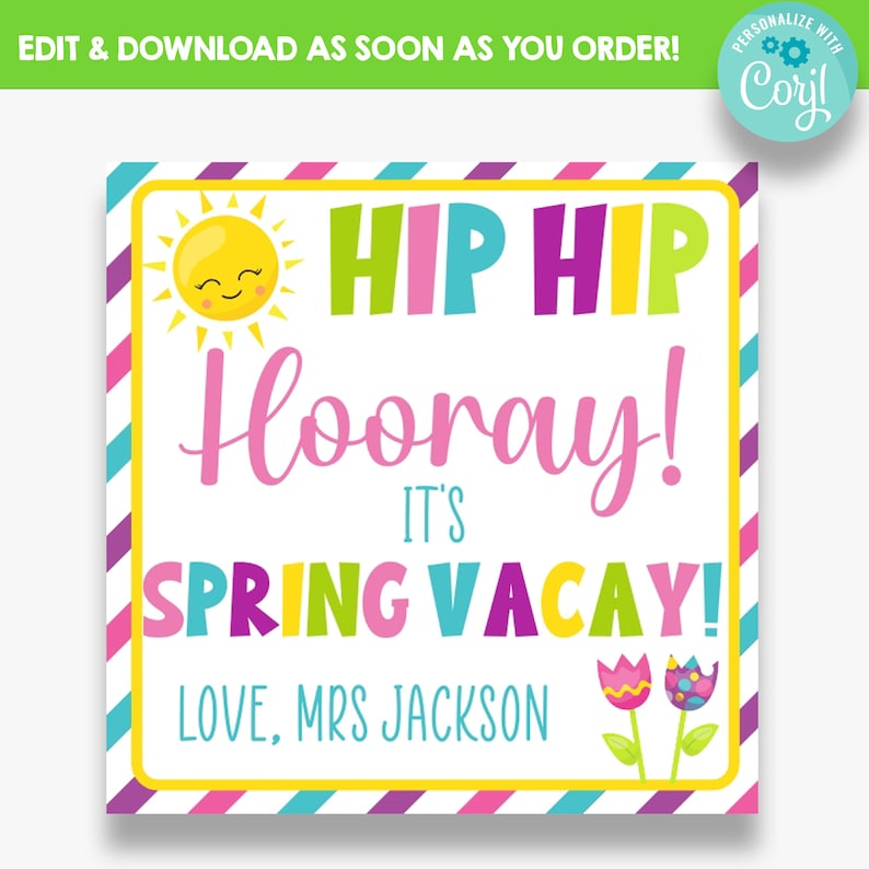 EDITABLE Hip Hip Hooray It's Spring Vacay Treat Bag Tags - Etsy