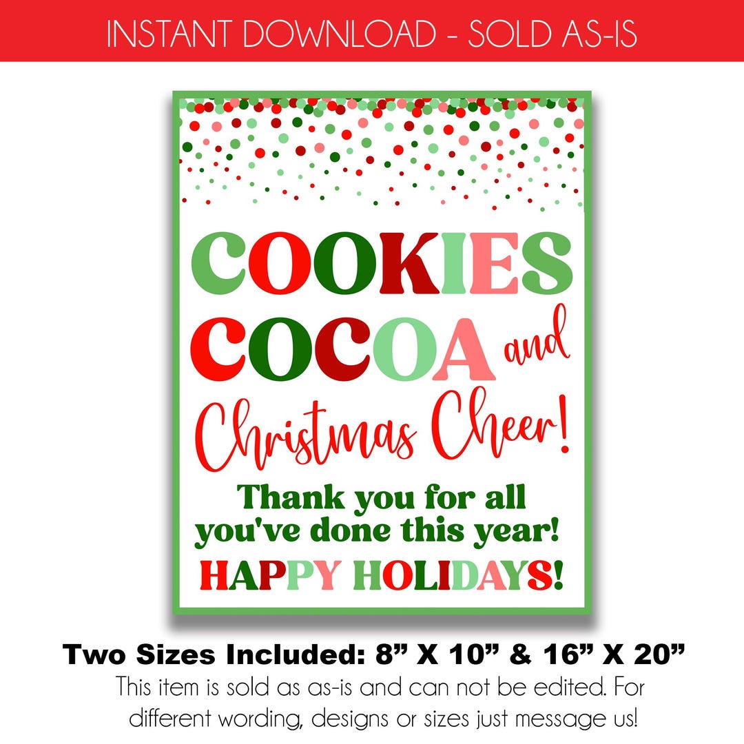 INSTANT DOWNLOAD | Staff Christmas Party Sign | Cookies Cocoa ...
