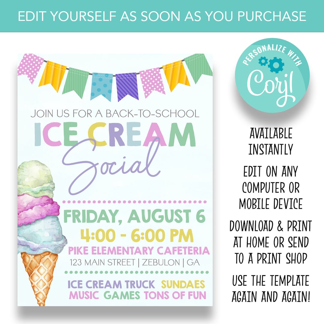 EDITABLE Ice Cream Social Flyer | Back to School Ice Cream Social ...