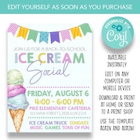 ICE CREAM Party Flyer Editable Template, Diy Kids Birthday, Party ...