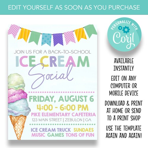 EDITABLE Ice Cream Social Flyer Teacher Appreciation Week - Etsy