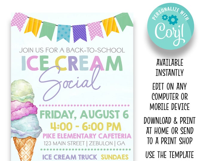 INSTANT DOWNLOAD Ice Cream Social Invitation / Ice Cream Party ...