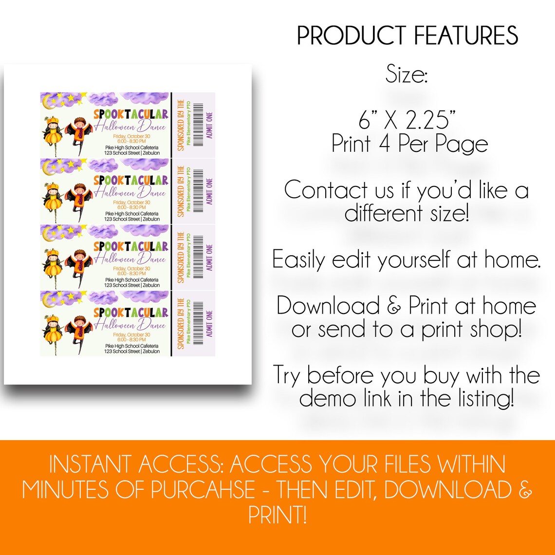 EDITABLE Spooktacular Halloween Dance Flyer With Tickets | School ...