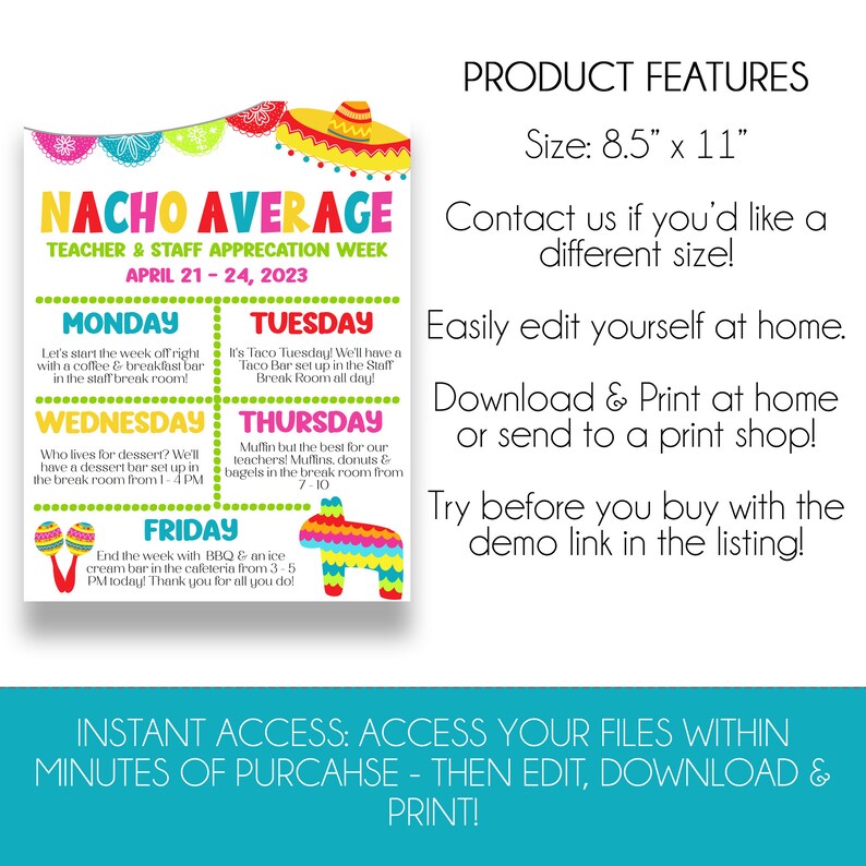EDITABLE Nacho Themed Teacher Appreciation Week Itinerary - Etsy