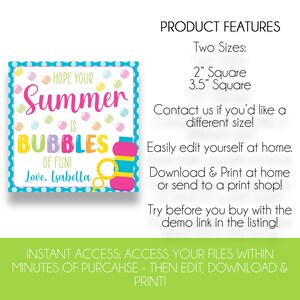 EDITABLE Hope Your Summer is Bubbles of Fun Kids Gift Tags | End of ...