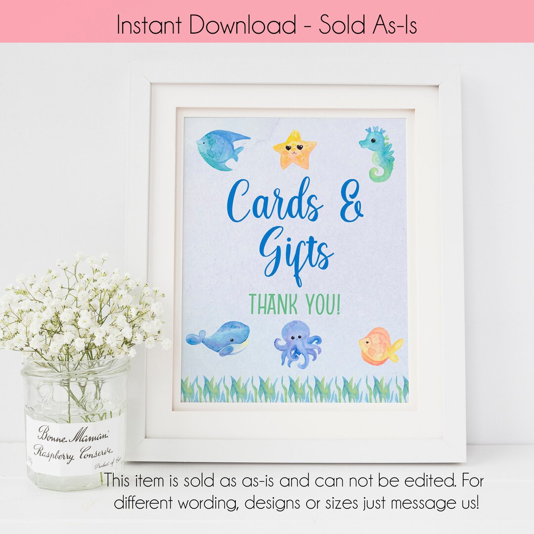 Instant Download Under the Sea Cards and Gifts Sign | Blue & Green ...