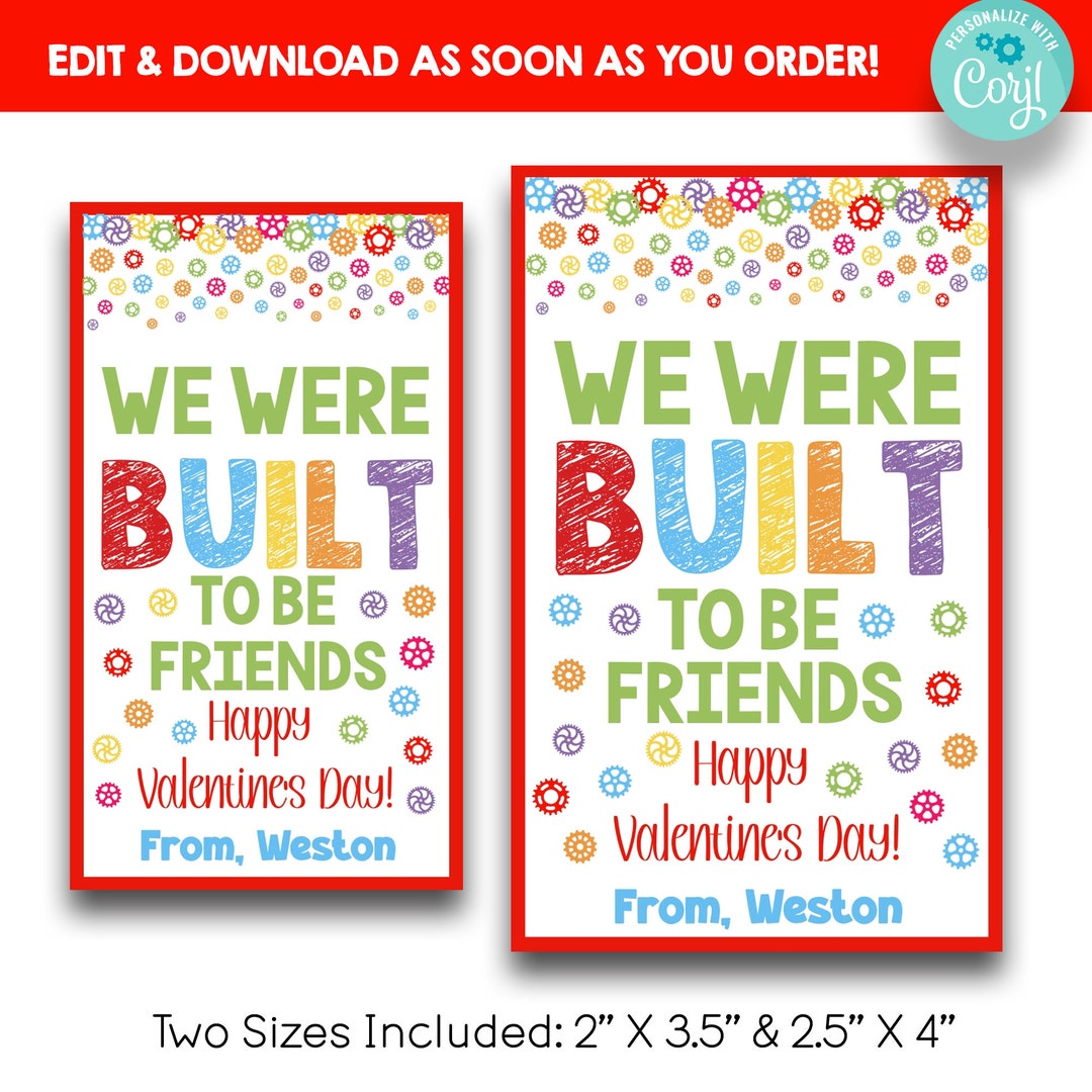 EDITABLE We Were Built to Be Friends Valentine's Treat Tags | Building Block Valentine Tags ...