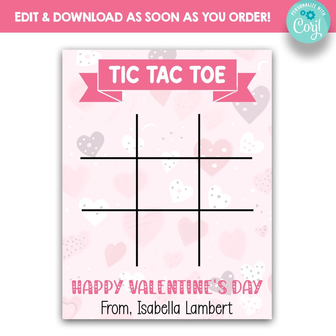 EDITABLE Pink Tic Tac Toe Valentine's Day Cards | Kid's Tic Tac Toe ...