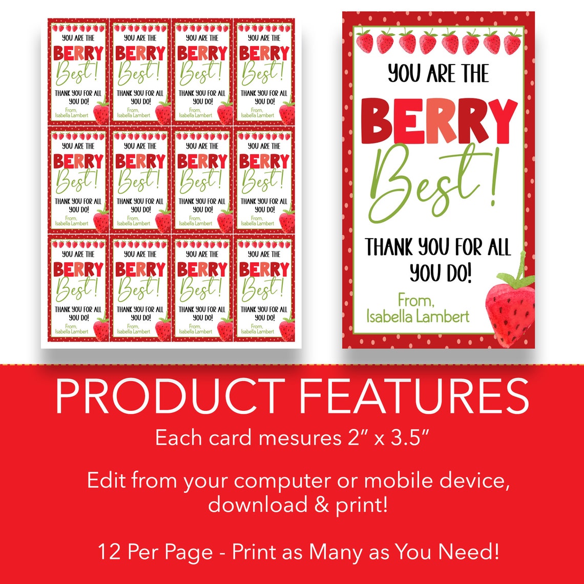 EDITABLE You Are the Berry Best Appreciation Gift Tag - Etsy