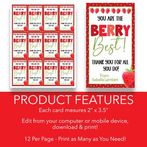EDITABLE You Are the Berry Best Appreciation Gift Tag | Strawberry ...