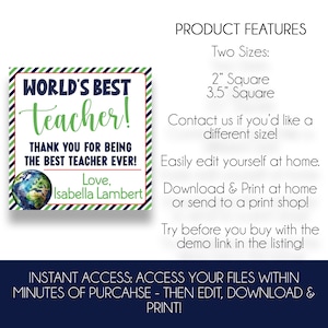 EDITABLE Best Teacher in the World Square Gift Tag | Teacher ...