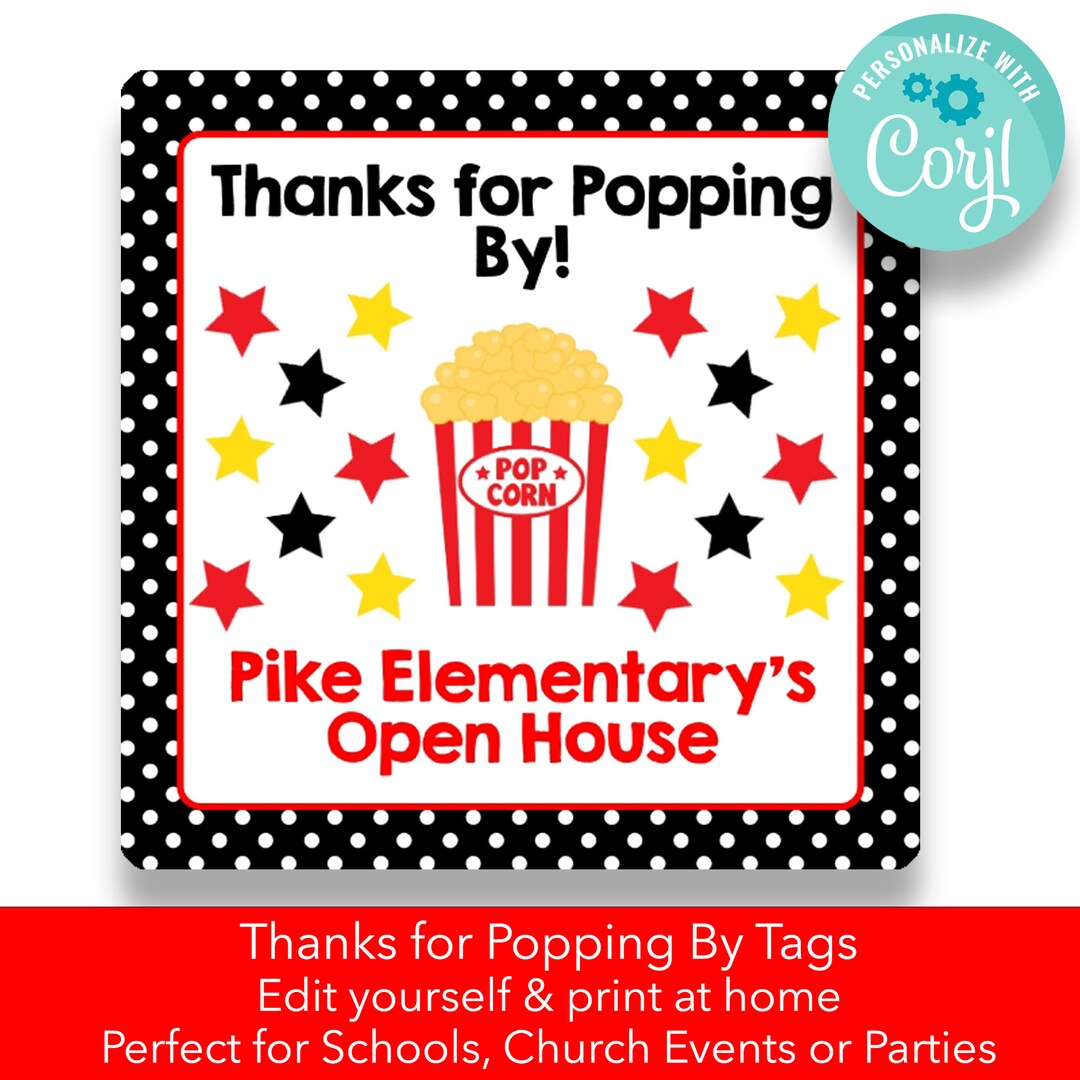 EDITABLE Square Thanks for Popping by Treat Tags | Back to School Open ...