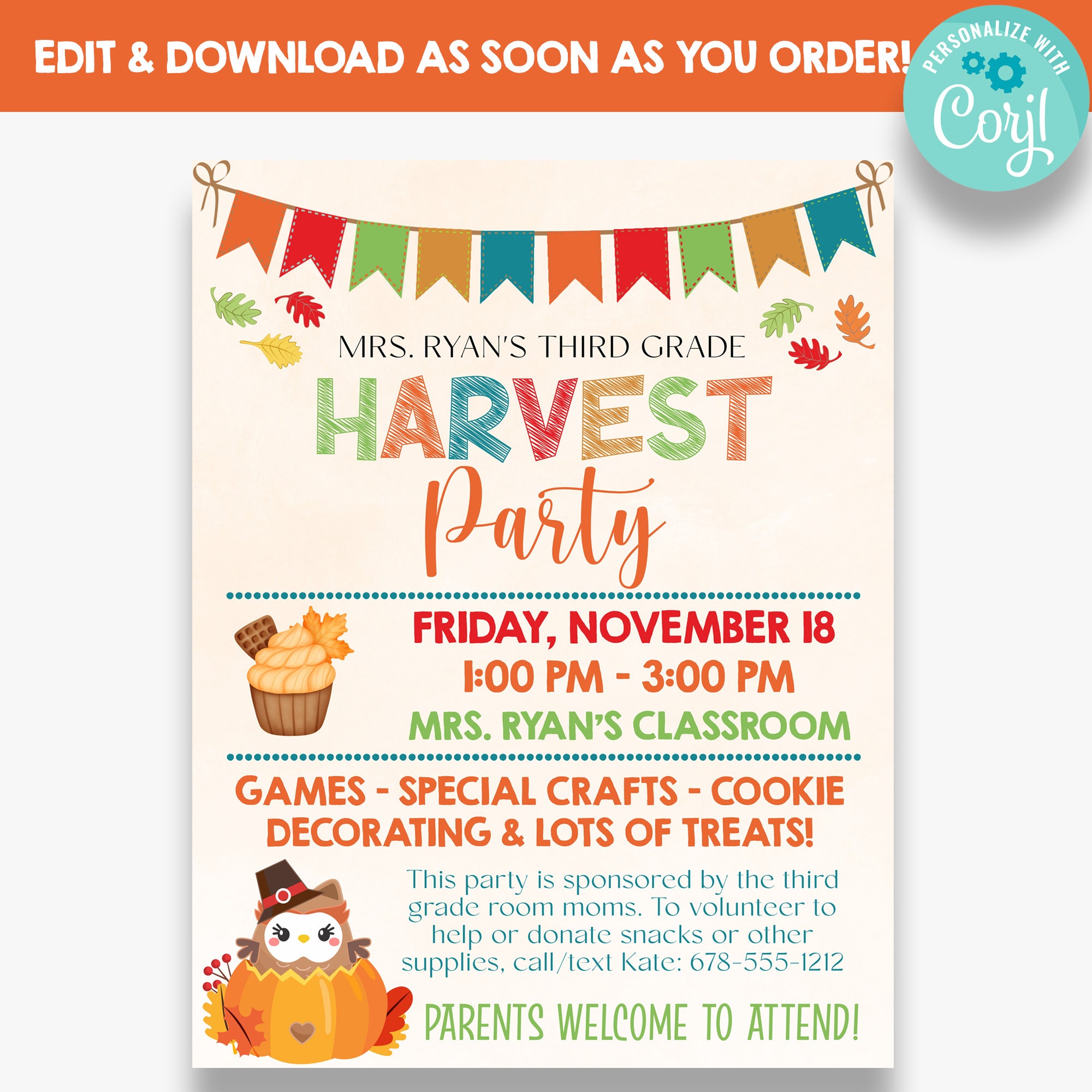 EDITABLE Class Harvest Party Flyer School Fall Party - Etsy