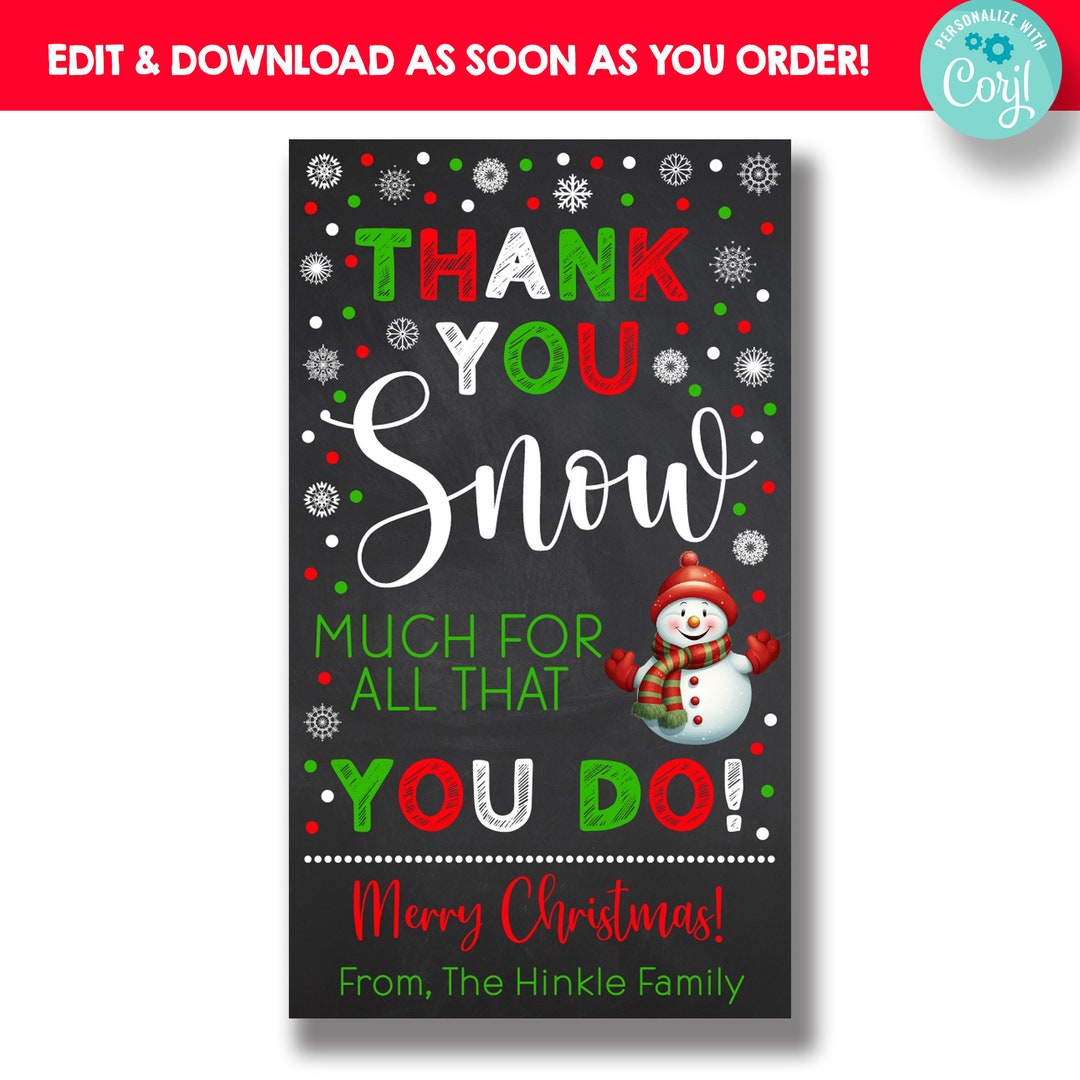 EDITABLE Thank You Snow Much for All You Do Christmas Gift Tags ...