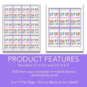 EDITABLE First Day of School Treat Tags | Pastel Sip Sip Hooray Happy ...