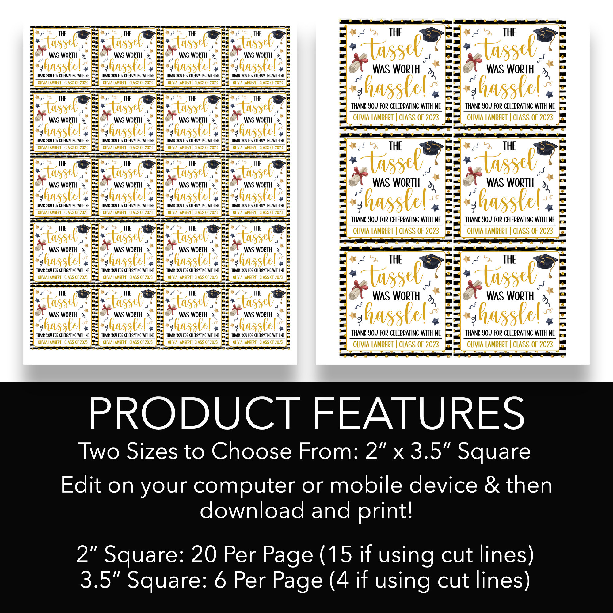 EDITABLE the Tassel Was Worth the Hassle Graduation Gift Tags - Etsy