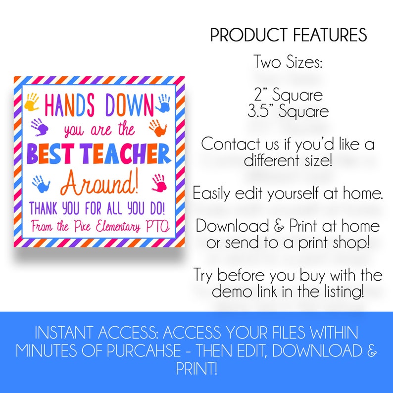 EDITABLE Hands Down You Are the Best Teacher Around Gift Tags - Etsy