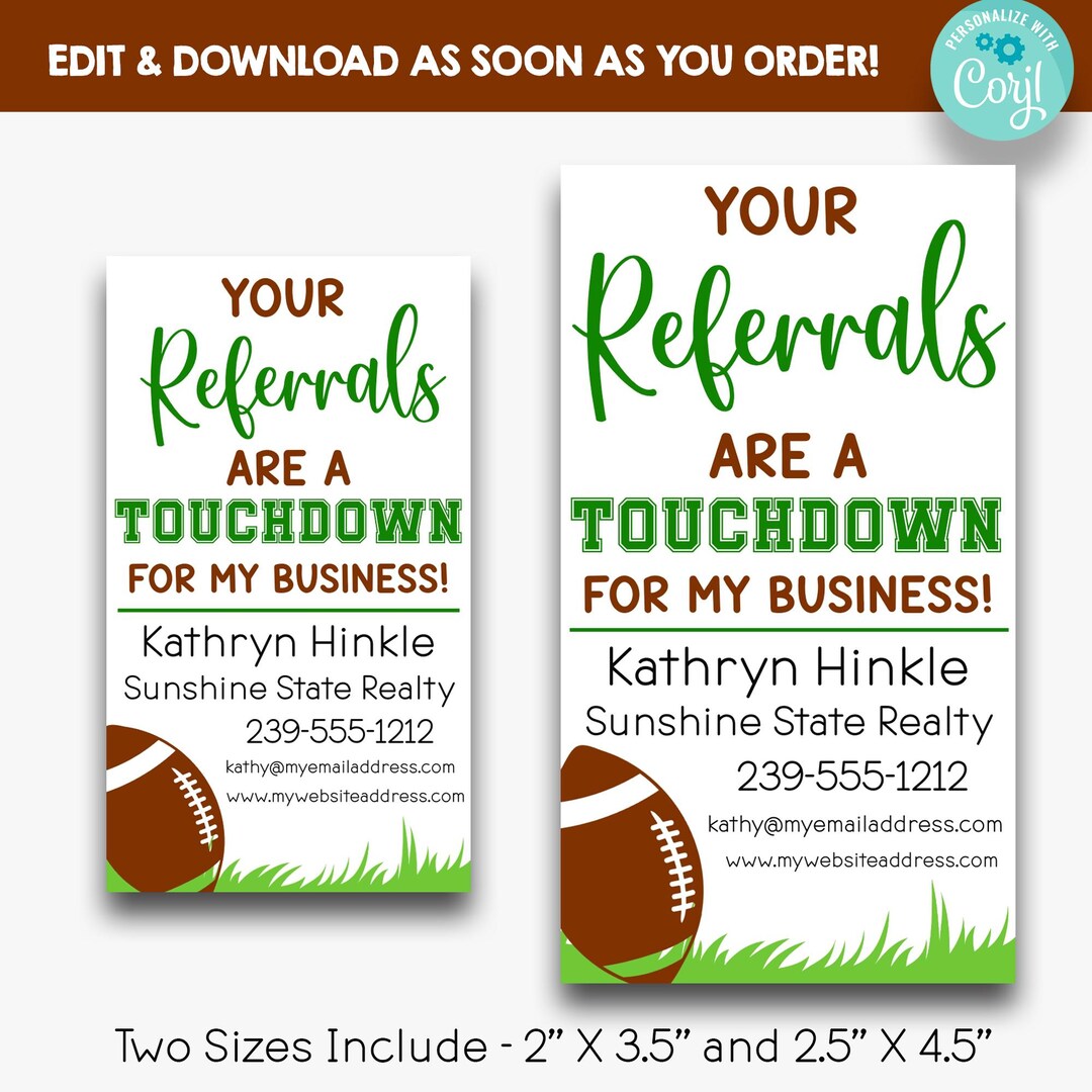 EDITABLE Your Referrals Are a Touchdown for My Business Marketing Gift ...