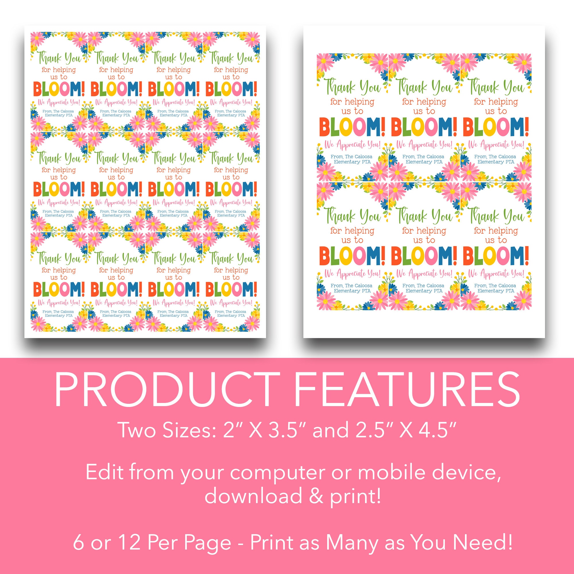 EDITABLE Thank You for Helping Us Bloom Teacher Appreciation Gift Tags ...