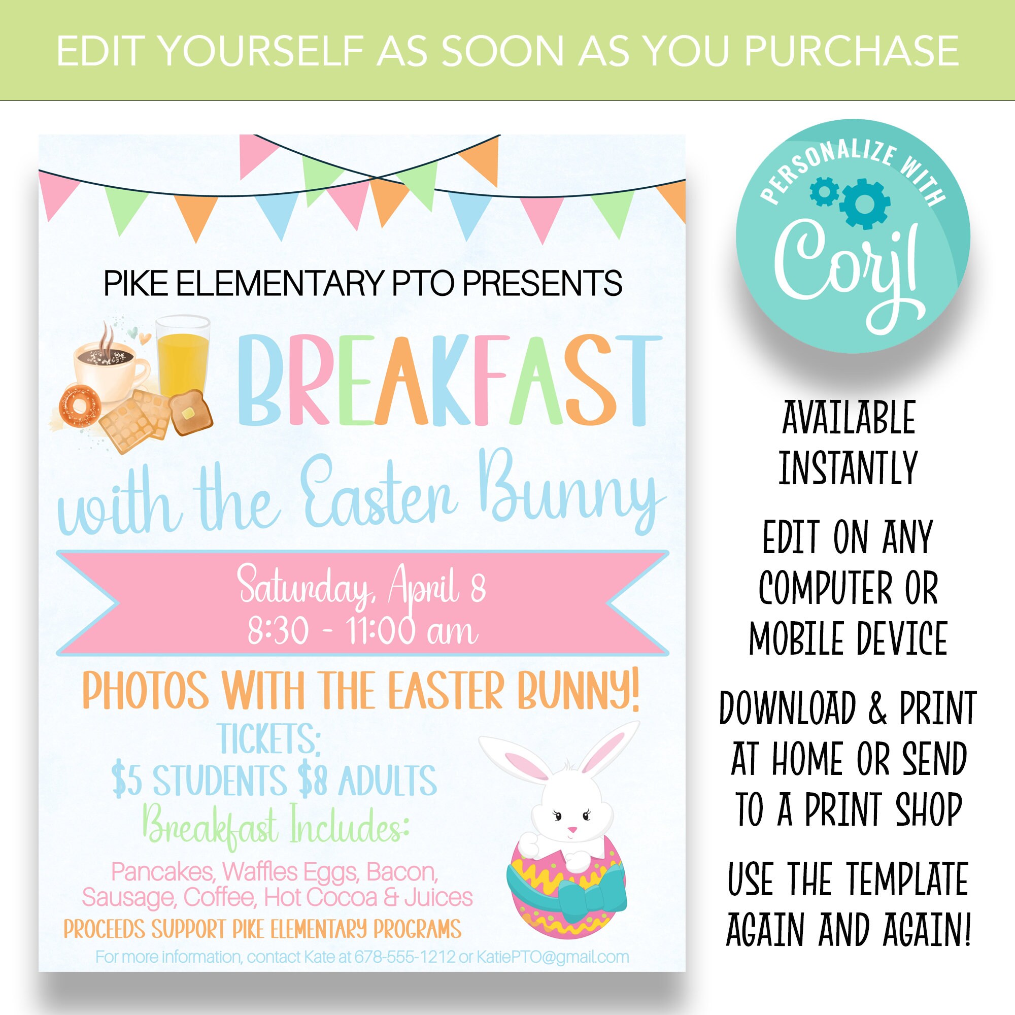 EDITABLE Breakfast With the Easter Bunny Flyer | Easter Bunny Flyer ...