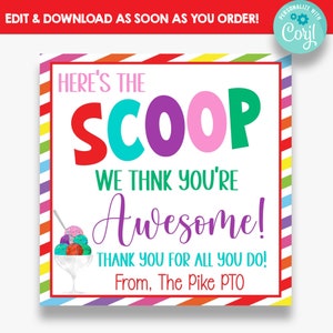 EDITABLE Here's the Scoop We Think You're Awsome Ice Cream Appreciation ...