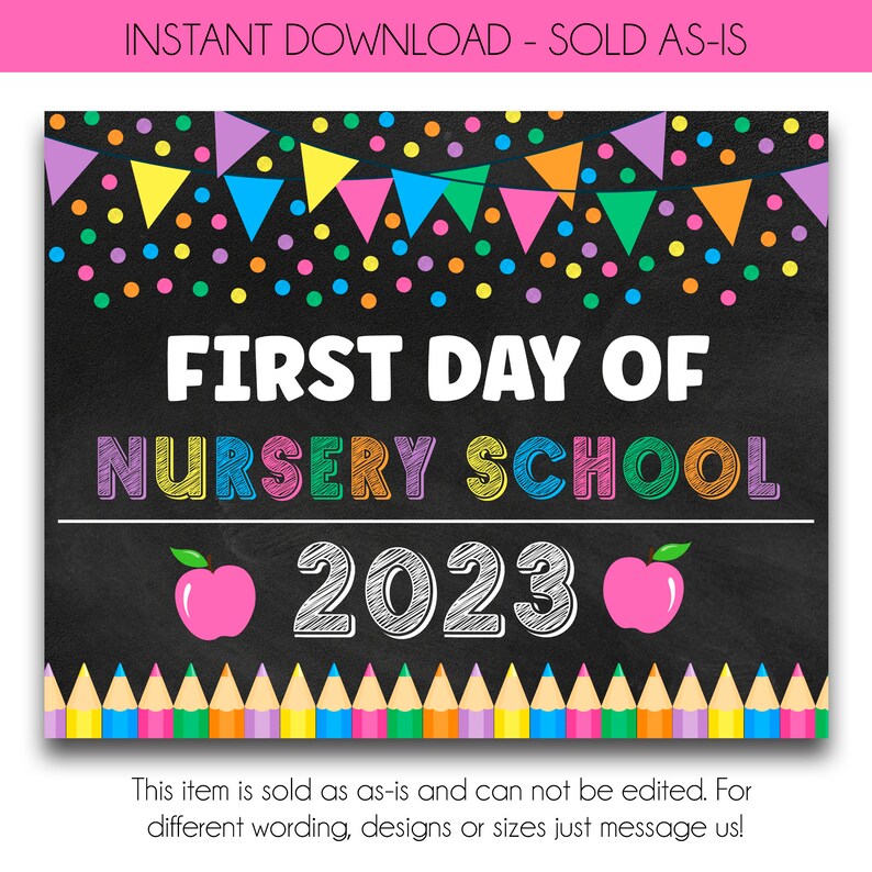 First Day of Nursery School Sign Printable Pastel Chalkboard - Etsy