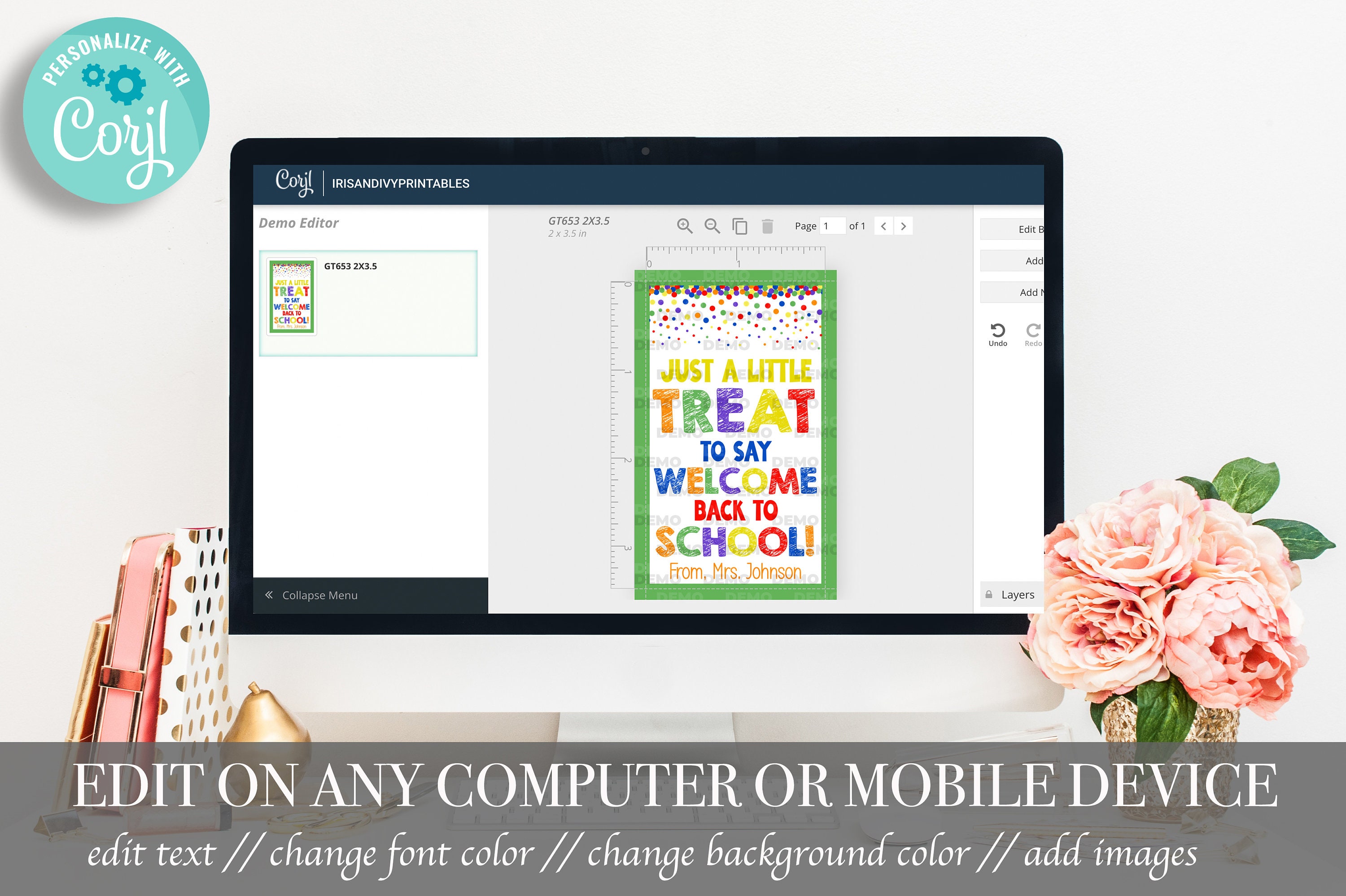 EDITABLE First Day of School Treat Tags | Bright Just a Little Treat to ...