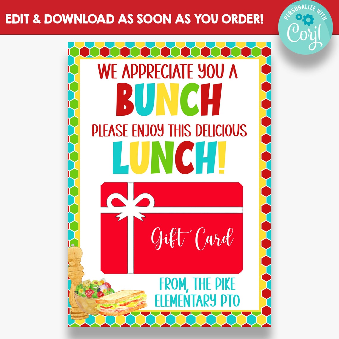 EDITABLE We Appreciate You a Bunch Gift Card Holder Teacher - Etsy