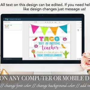 EDITABLE Taco 'bout an Awesome Teacher Square Gift Tag | End of Year ...