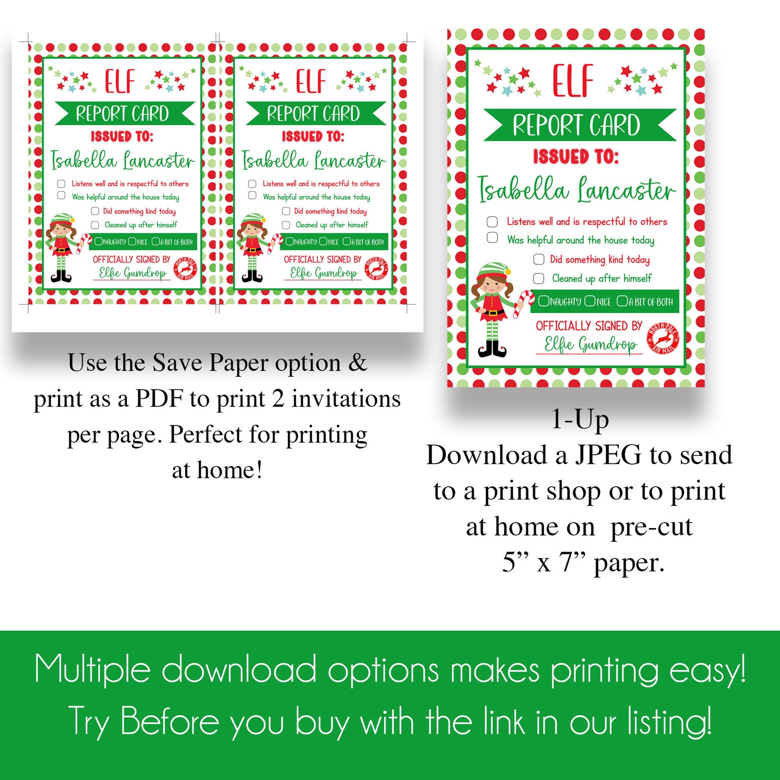 EDITABLE Girl Elf Report Card | Printable Elf Report Card | Kid's ...