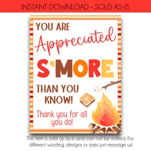 INSTANT DOWNLOAD | We Appreciate You S'more Than You Know Sign | S'more ...