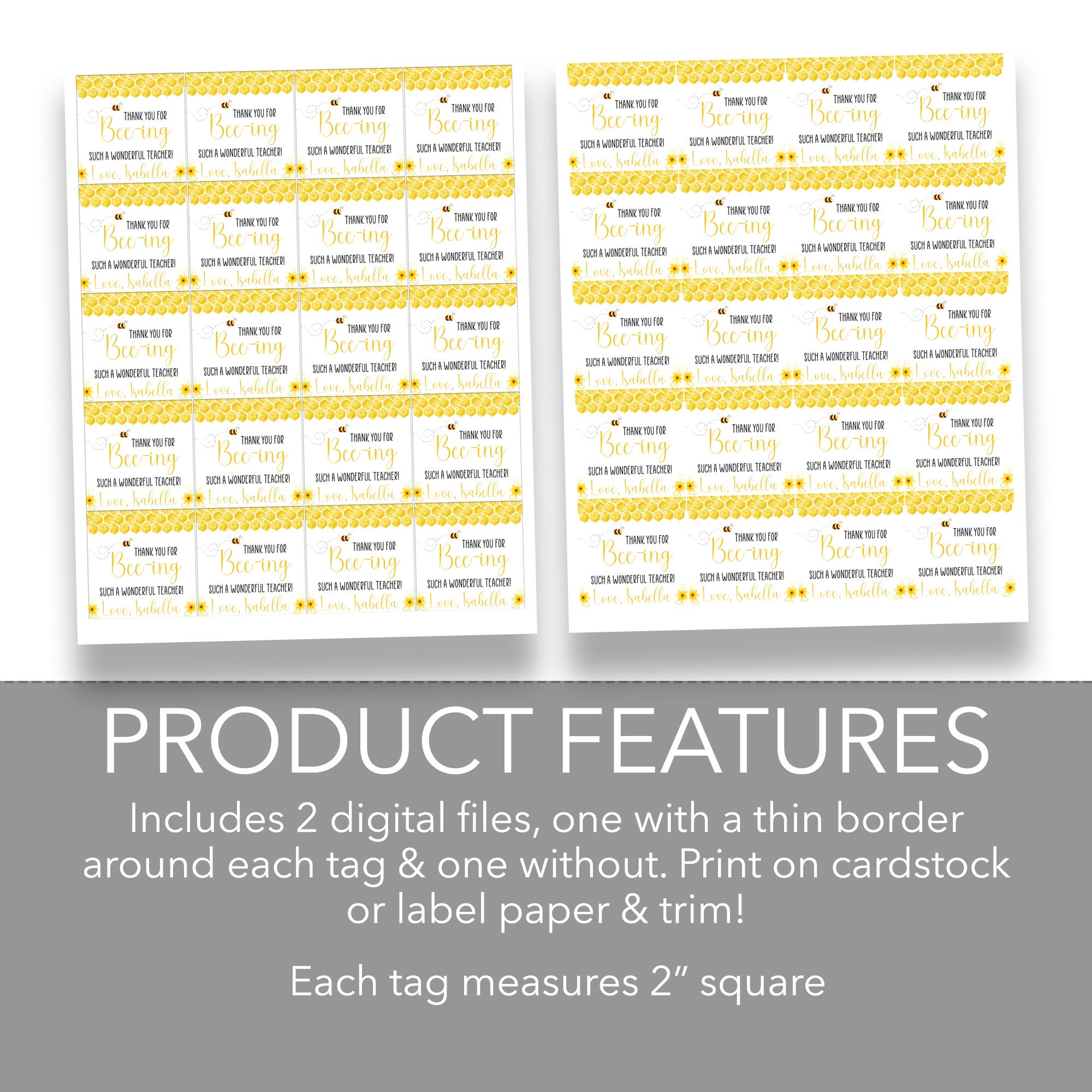 EDITABLE Thank You for Bee-ing a Great Teacher Thank You Tags Honey Bee ...