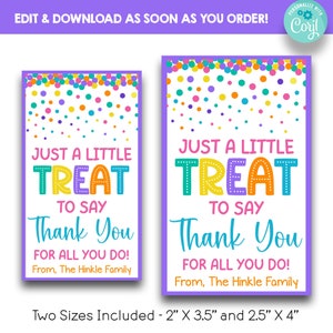 EDITABLE A Little Treat to Say Thank You for All You Do Gift Tags ...