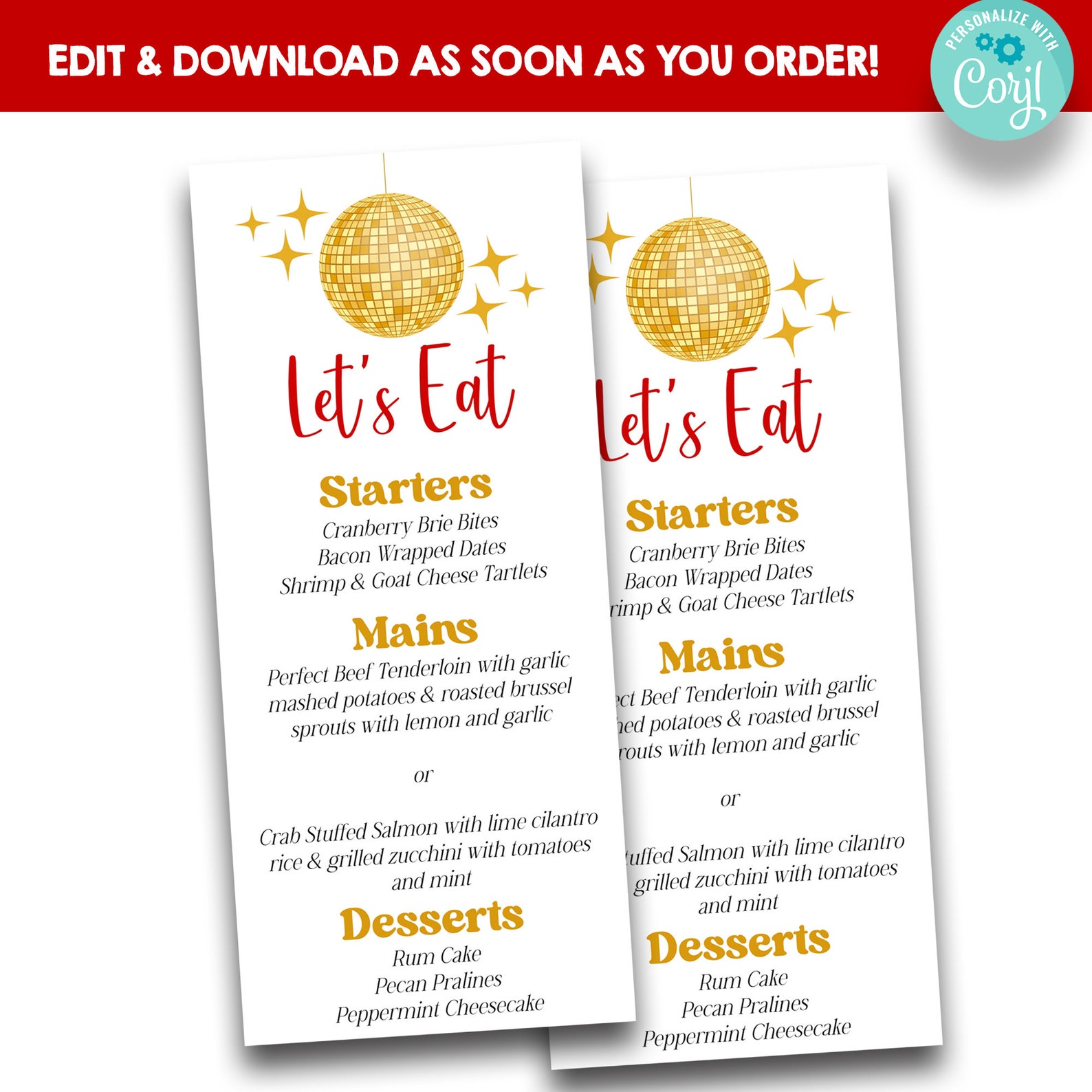 EDITABLE Gold Disco Ball Menu | Retro Disco Party Menu | Disco Party ...