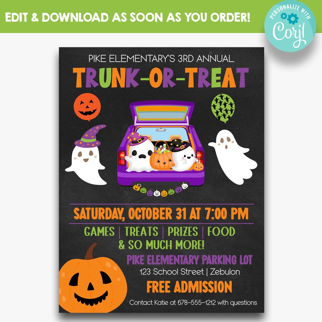 EDITABLE Chalk Halloween Trunk-or-treat Flyer | Trunk or Treat ...