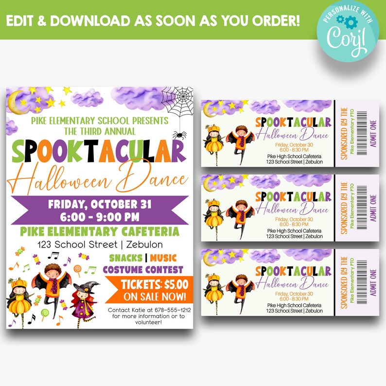 EDITABLE Spooktacular Halloween Dance Flyer With Tickets | School ...