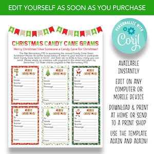 EDITABLE Christmas Candy Gram Flyer | Candy Cane Sale Flyer | School ...