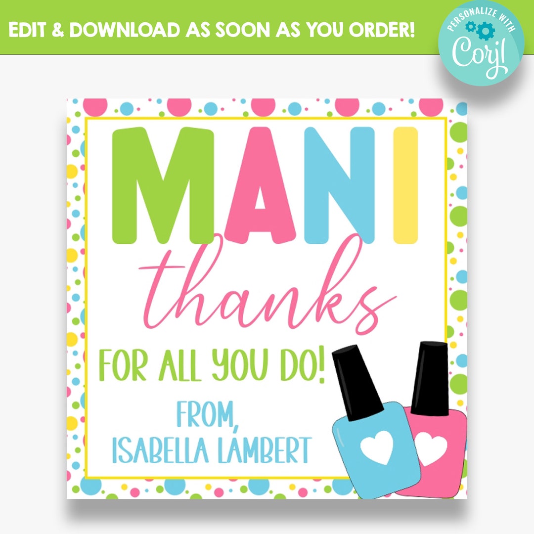 EDITABLE Mani Thanks for All You Do Square Gift Tags | Manicure Gift ...