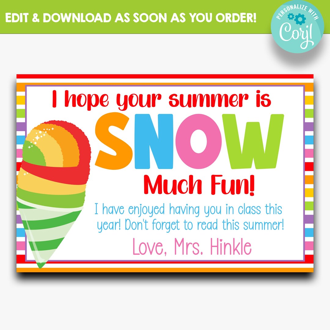 EDITABLE I Hope Your Summer is Snow Much Fun Postcard | Snowcone ...
