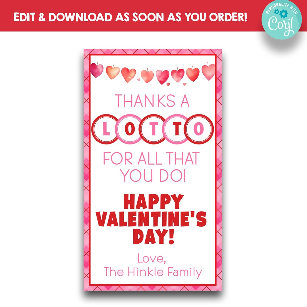 EDITABLE Thanks a Lotto Valentine's Day Gift Tags | Lottery Ticket ...