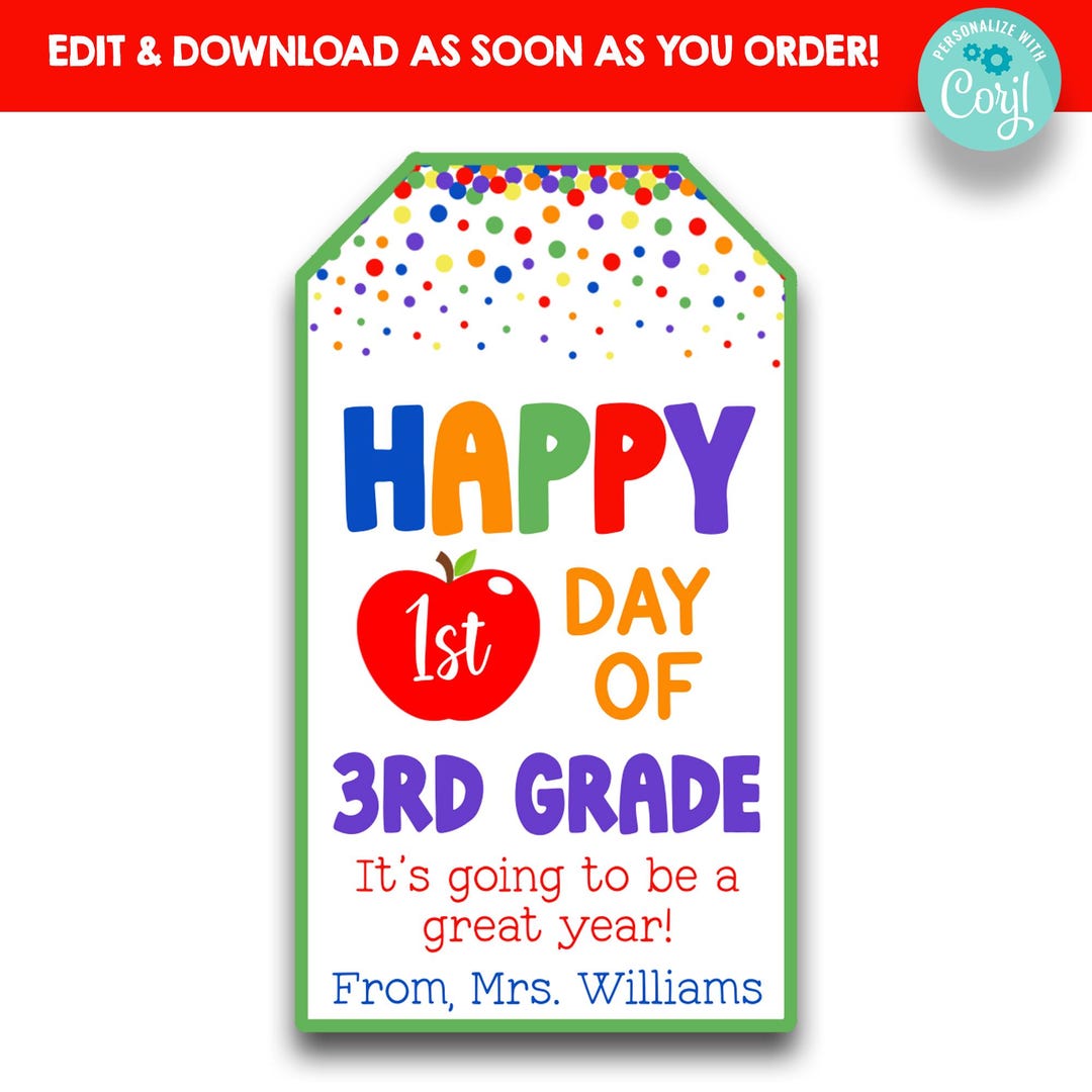 EDITABLE Bright Happy First Day of School Treat Bag Tags | Printable ...