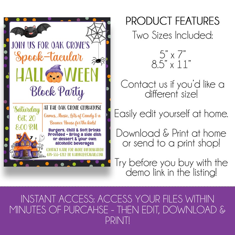 Editable Halloween Block Party Invitation | Halloween Block Party Flyer ...