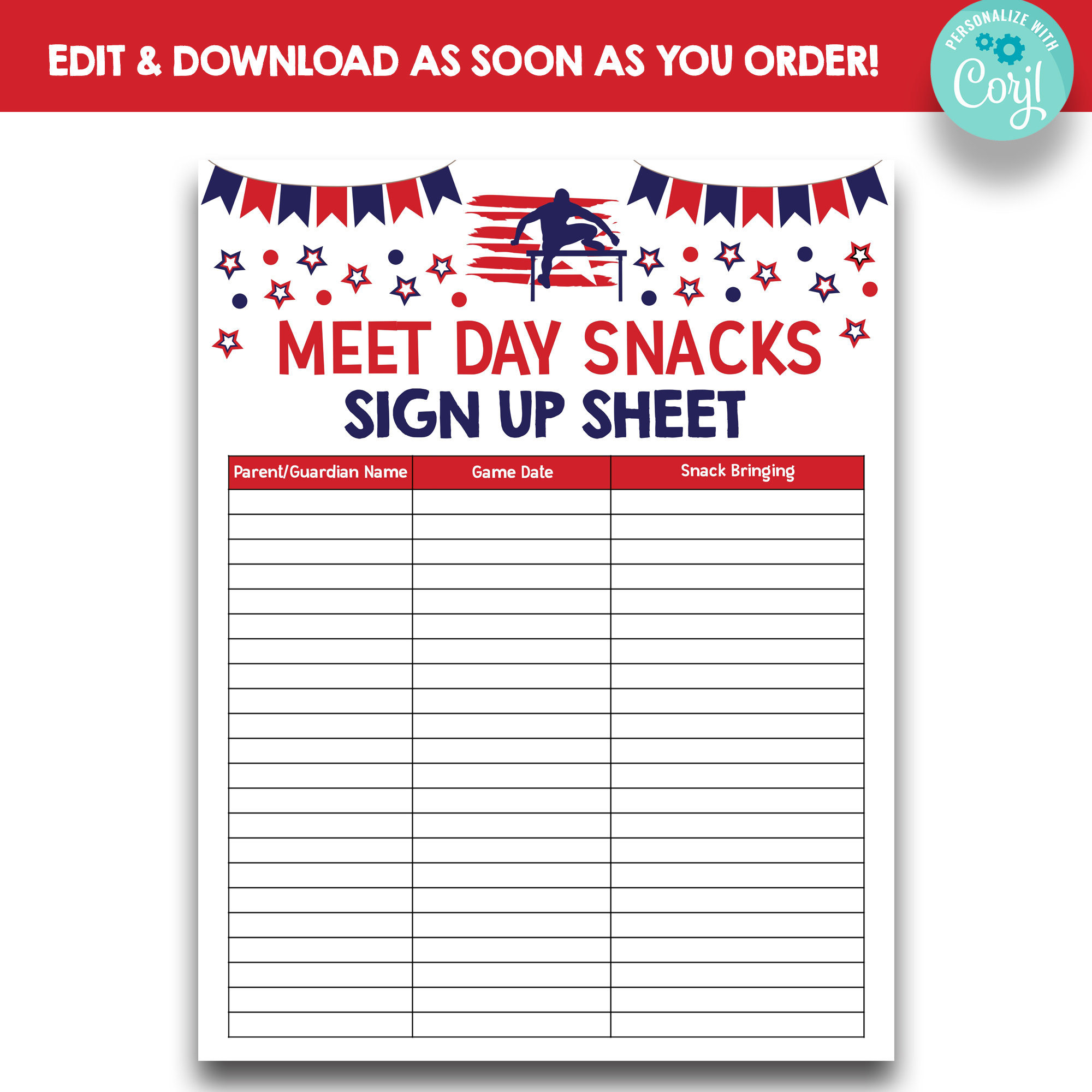 EDITABLE Track Meet Day Snack Sign up Sheet | Game Day Snacks Sign up ...