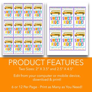 EDITABLE Pastel Thanks for the Sweet Ride Bus Driver Appreciation Gift ...