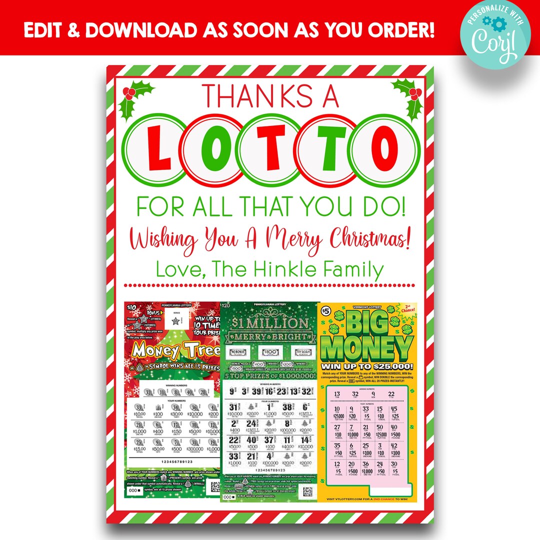 EDITABLE Red & White Christmas Lottery Ticket Gift Card Holder | Thanks ...
