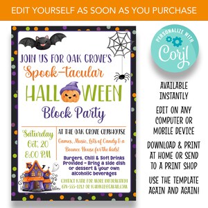 Editable Halloween Block Party Invitation | Halloween Block Party Flyer ...
