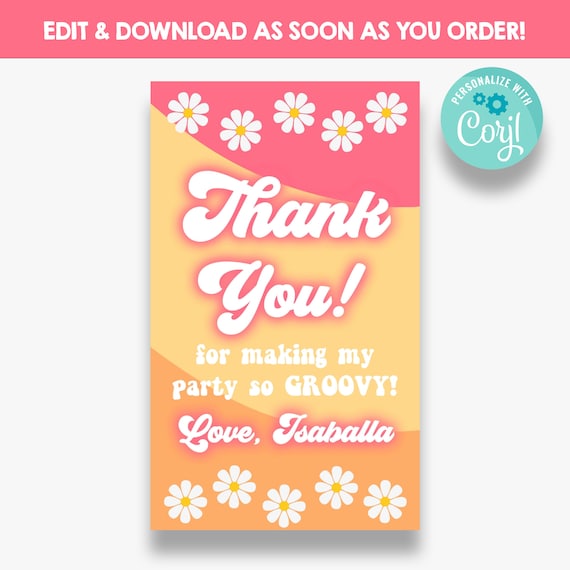 Editable Groovy Birthday Party Thank You Favor Tags - Etsy