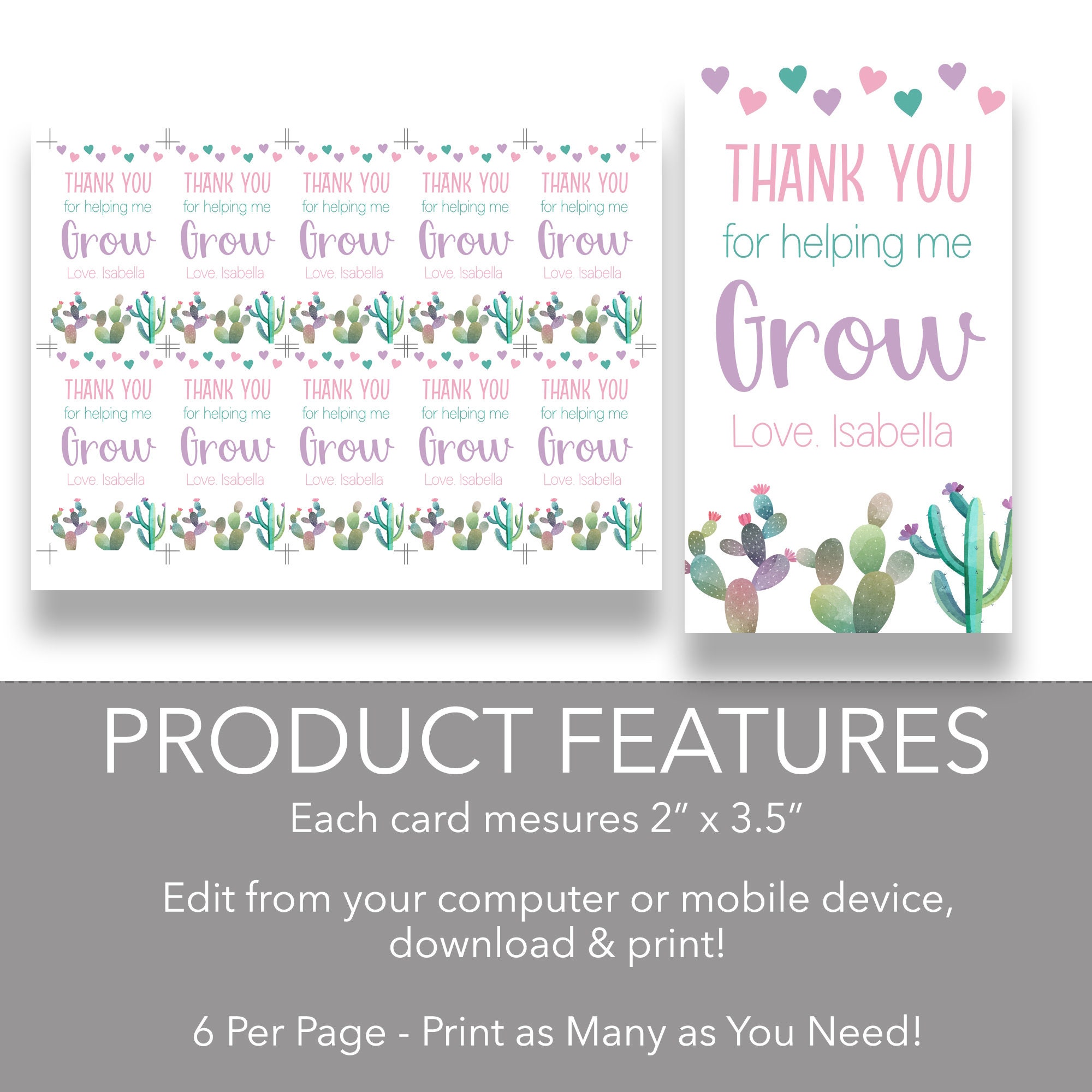 EDITABLE Succulent Teacher Thank You Tags | Thank You for Helping Me ...
