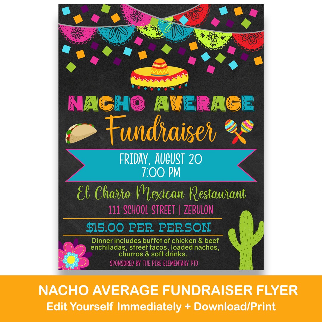EDITABLE Chalk Background Nacho Average Fundraiser Flyer | Fiesta ...